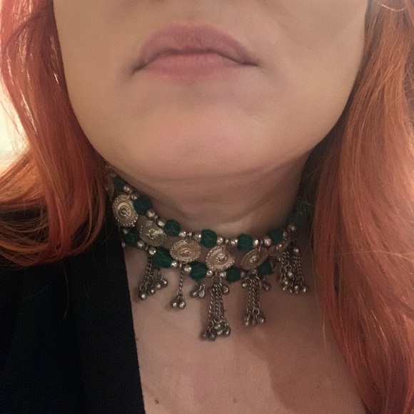 Vintage | Jewelry | Vintage Green Silver Gypsy Choker Necklace | Poshmark